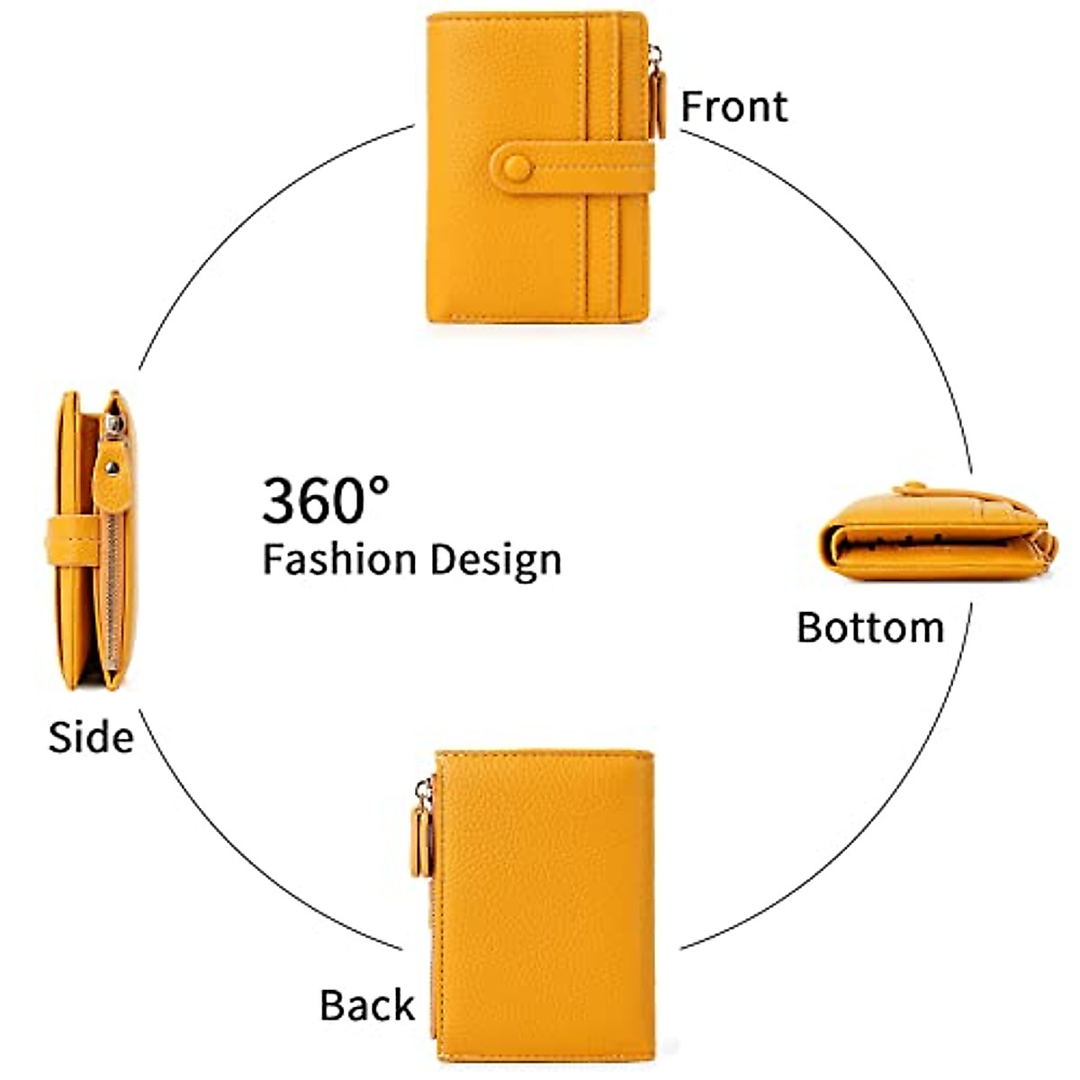 HKCLUF Small Wallet for Women,Genuine Leather Minimalist Bifold Wallets Ladies Credit Card Holder Coin Purse Mini Wallet With ID Window (Yellow)