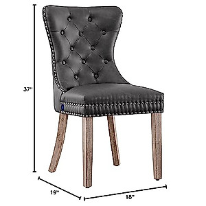 subrtex Dining Set Parsons Chairs, Large Set of 2, Tufted Leather/Grey