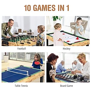Goplus 10-in-1 Combination Multi Game Table Set, Adult Size Combo Game Table W/Foosball, Table Tennis, Pool, Air Hockey Table, Bowling, Chess, Checkers, Backgammon for Family Game Night