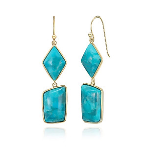 Jupiter Turquoise Earrings for Women, 14k Gold Plated Natural Gemstone Dangle Earrings, Genuine Blue Turquoise Birthstone Drop Earrings Fashion Jewelry Gifts for Birthday, Valentine's Day (10X15 mm Turquoise)