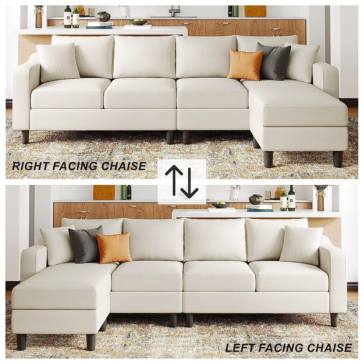 Belffin Velvet Convertible Sectional Sofa L Shaped Couch Reversible Sectional Sofa with Chaise Velvet 4 Seat Sectional Sofa (Beige)…