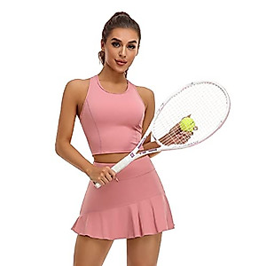 ATTRACO Womens Tennis Skirts Sets Racerback Tank Top Golf Skorts with 2 Pockets Outfits Pink