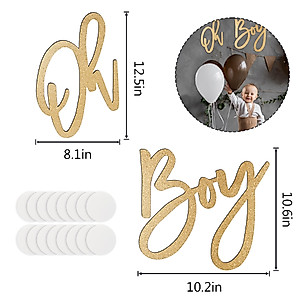 OH BOY Sign (Wooden/Gold) for Baby Shower Decorations，Party Banner, Gender Reveal, Baby Announcements, 1st Birthday Party, and Backdrop Wall Photo Prop