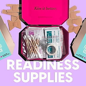 BLINGSTING First Aid Kit - 75 Essential First-aid Supplies, Bandages, Wipes, Gold Travel Case - Multipurpose Mini Emergency Kit for Women - Pink Interior - Compact & Versatile - TSA Approved (1 Count)