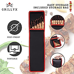 Grillyx Skewers - Premium BBQ Skewers - Skewers for Kabobs - Pack of 10 - Stainless Steel - Ideal for Grilling - shishkabob Skewers - Metal skewers