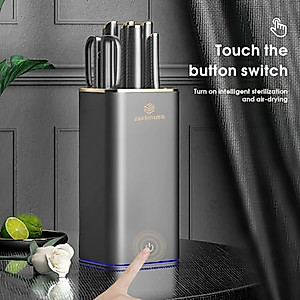 ZEEKMUSS Knife Set Knife Sets for Kitchen with Block 6-Piece Stainless Steel Block Knife Set with Sharpener Kitchen Scissors Smart Knife Holder Keep Clean and Dry Kitchen Home Gift (Grey)