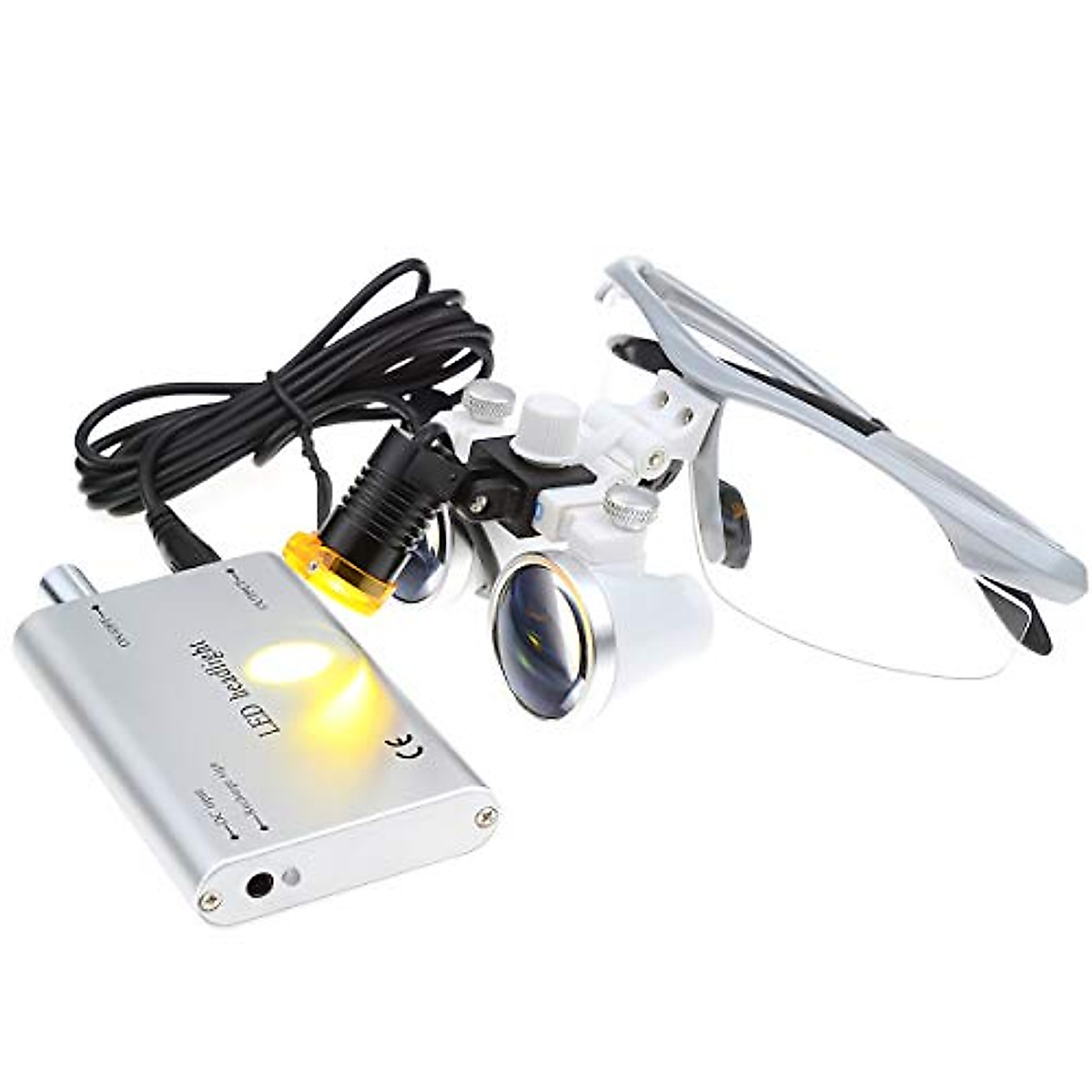 2.5X Binocular Loupes 420mm Optical Glasses +3W LED Headlight Lamp with Filter + Aluminum Box Silver