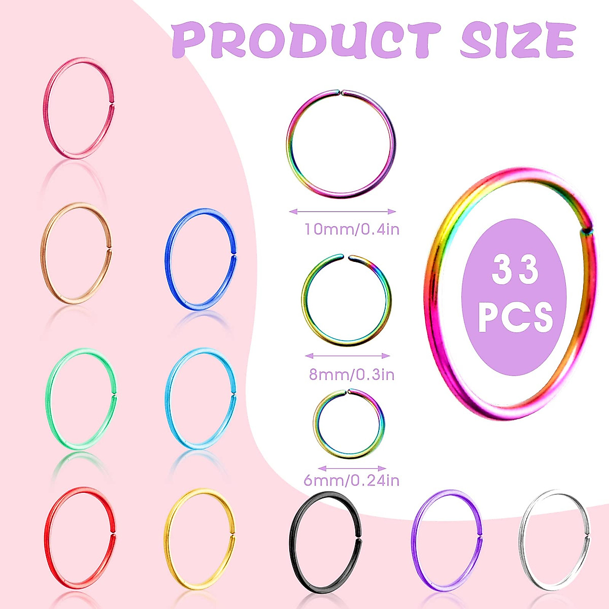 Yolev 36Pcs 20G Nose Ring Hoop for Women Men Stainless Steel Nose Ring Hoop Nose Piercing Jewelry Stainless Steel Helix Tragus Lip Septum Ring Cartilage Earring