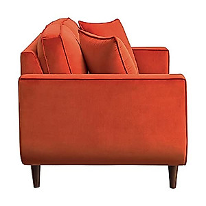 Lexicon Rand 59" Modern Velvet Loveseat with 2 Pillows in Orange