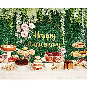 Ticuenicoa 7x5ft Green Grass Wall Floral Happy Anniversary Backdrop for Flower Love Cheers to 10 Years 50th Wedding Birthday Party Supplies Decorations Banner Photo Booth Props Gifts Background