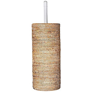 KOUBOO 1030058 La Jolla Hand Woven Rattan Toilet Roll Stand Pendant Lamp, White Wash