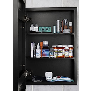 H-A Medicine Cabinets for Bathroom with Mirror, 24" x 16", Black Recessed or Wall Mounted Vanity Mirror with Storage Shelves