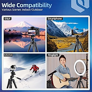 Fotopro Camera Tripod, 48" Phone Tripod with 3-Way Head, Lightweight Aluminum Tripod for Phone with Phone Mount Remote Control, Portable Travel Tripod, Camera Stand Compatible with DSLR