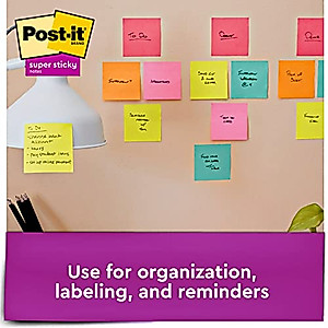 Post-it Super Sticky Notes, 3x3 in, 4 Pads, 2x the Sticking Power, Supernova Neons, Neon Colors, Recyclable(3321-SSAN-B)