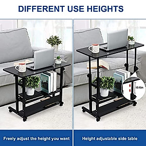 Computer Desk Home Office Desk Standing Adjustable Laptop Storage Desk for Bedroom Modern Workstation Portable Study Table with Wheels (Black)