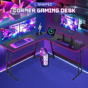 NChanmar L Shaped Gaming Desk, Computer Corner Desk with Monitor Riser Stand, Home Office Desk Corner Desk for Studying, Working, L Desk with Large Desktop, Black