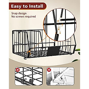 REFLYING 3 Tier Foldable Closet Organizer, Closet Organizers and Storage with 4 S Hooks,Kids Closet Organizers and Storage,Closet Hanging Basket,Metal Drawers for Closet,Black