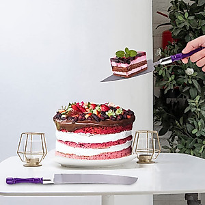 Wedding Cake Knife and Server Set, Stainless Steel Elegant Cake Cutting Set with Faux Crystal Handle, Perfect for Wedding, Birthday, Parties and Events (Purple Crystal Handle)