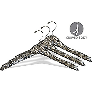 The Great American Hanger Company Silver Sequined Wooden Hanger, Curved 17 Inch Hanger with Hardwood Core and Polished Chrome Swivel Hook