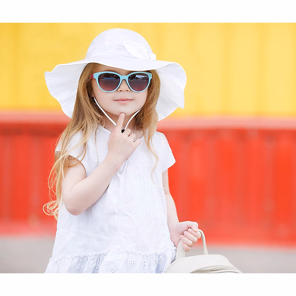 Baby Girl Sun Hat with UPF 50+ Outdoor Adjustable Beach Hat with Wide Brim Bucket Hats (12-24 Months,White)