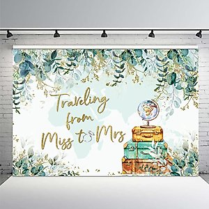 MEHOFOND Miss to Mrs Backdrop Bridal Shower Traveling from Miss to Mrs Banner Greenery Eucalyptus Leaves Adventure Awaits Wedding Supplies Travel Photography Background 7x5ft
