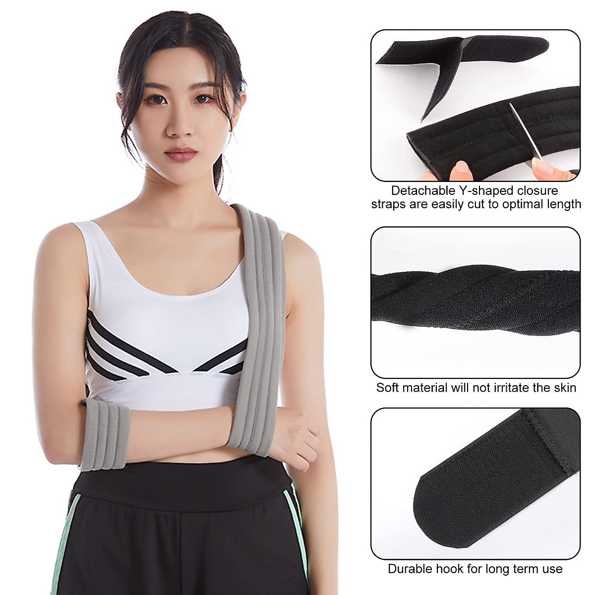 Wisexplorer 71inch/180cm Shoulder Immobilizer Arm Sling, Adjustable Lightweight&Comfortable Effective Medical Arm Support Sling for Rotator Cuff Torn Arm Wrist Hand Elbow Injury, Broken & Fractured Bones(Grey)