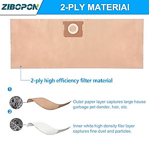 Zibopon 19-3100 Disposable Filter Bags Compatible with Stanley 5-6 Gallon Wet/Dry Vac: SL18115, SL18115P, SL18116, SL18116P, 2 Reusable Filters & 1 Retaining Band(8 Pack)