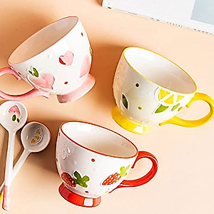 Luxshiny Soup Bowl Soup Bowl Soup Bowl 2pcs Ceramic Milk Mugs with Spoon Strawberry Breakfast Cup Mugs Coffee Cup Oatmeal Mugs For Latte Cappuccino Tea Cocoa Birthday Gifts Soup Mug Soup Mug Soup Mug