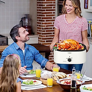 Sunvivi 26 Quart Roaster Oven, Electric Roaster Oven with Glass Lid, Turkey Roaster Oven Buffet with Self-Basting Lid, Removable Pan, Cool-Touch Handles, Silver