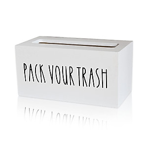 Trash Bag Holder, Farmhouse Garbage Bag Dispenser, Wall Mount Trash Bag Roll Organizer, Wood Grocery Bag Storage Box, Garbage Bag Caddy for Cabinet Kitchen Countertop