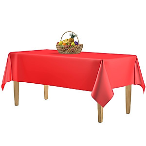 5 Pack Premium Red Plastic Tablecloth - 108 x 54 in. Disposable Rectangle Plastic Table Cloth - Decorative Rectangle Table Cover Smooth Tablecloth - Disposable Table Cloths For Parties, Weddings.