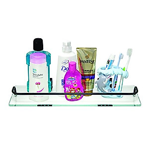 MODONA Glass Wall Shelf with Rail – Rubbed Bronze – 5 Year Warrantee