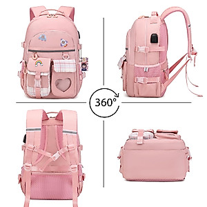 ACESAK Backpack for Girls - Bookbag Backpacks Schoolbag for Girls Kids Teen Women Casual Travel Daypacks - School Bag Elementary Middle School College Cute Backpack with Lunch Box (Pink)