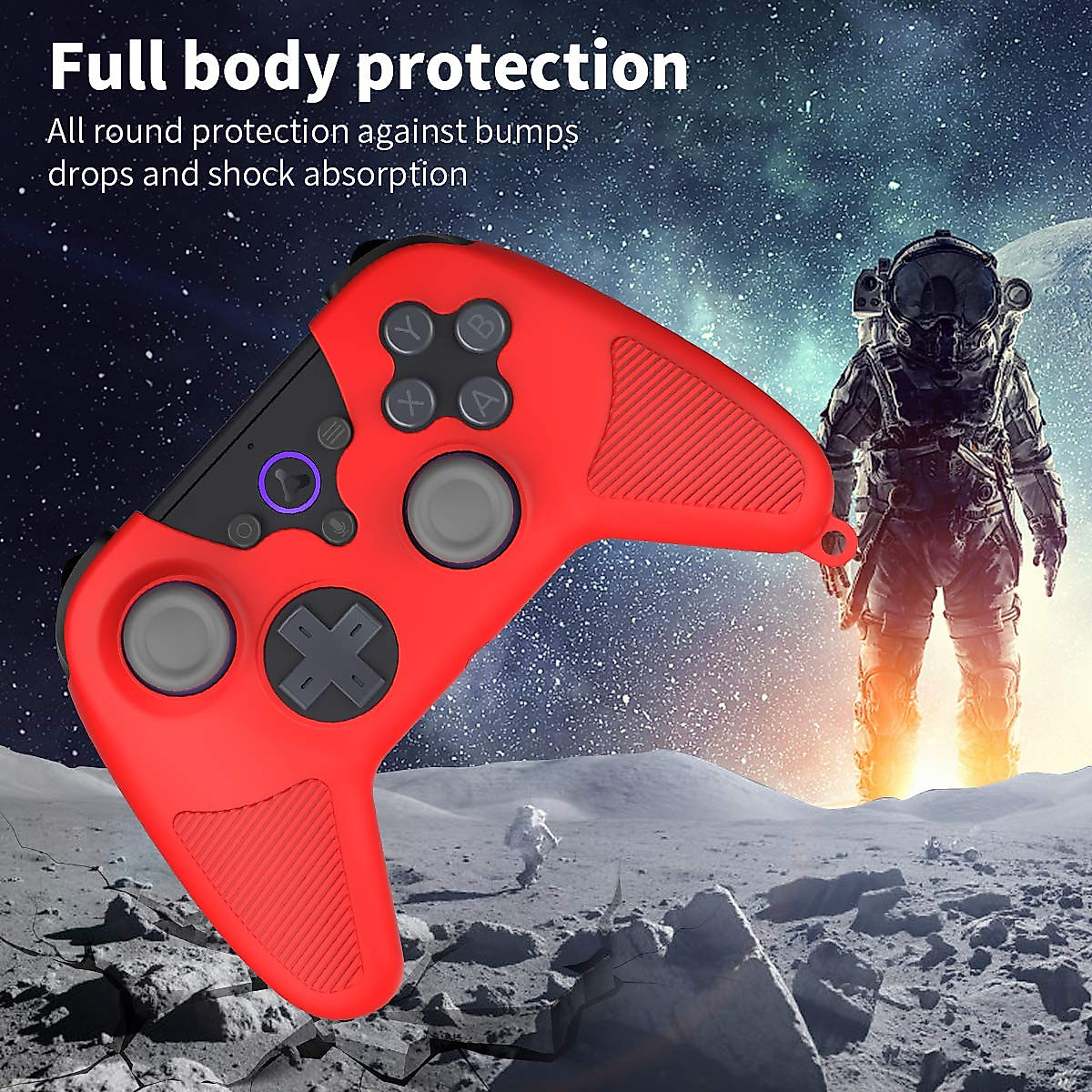 Case for Luna Controller, Alquar Silicone Case Cover for Amazon Luna Controller, Anti-Slip/Shockproof/Dustproof Skin Protective Cover for Luna Game Controller- with Lanyard/Thumb Grip Caps (Red)