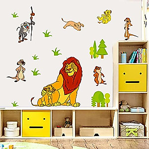 FAIRY KAARI Lion King Wall Decals for Children Room Lion King Wall Sticker Kids Room Nursery Cartoon Lion King Wall Decals Removable DIY Party Wallpaper for Playroom Living Room Decor