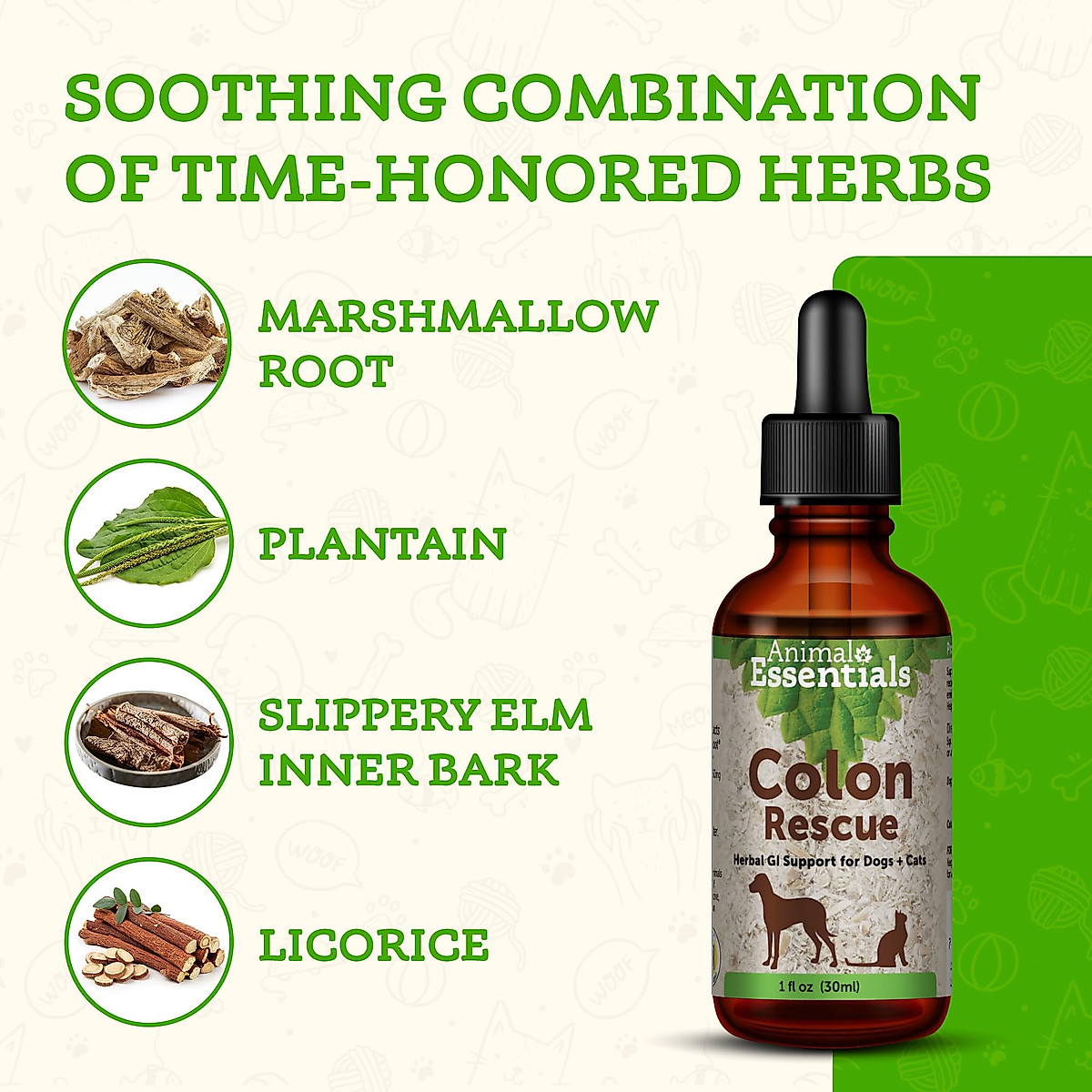 Animal Essentials Colon Rescue for Dogs & Cats - Constipation Relief, Stool Softener with Slippery Elm, Marshmallow Root, Licorice Root - 1 Fl Oz