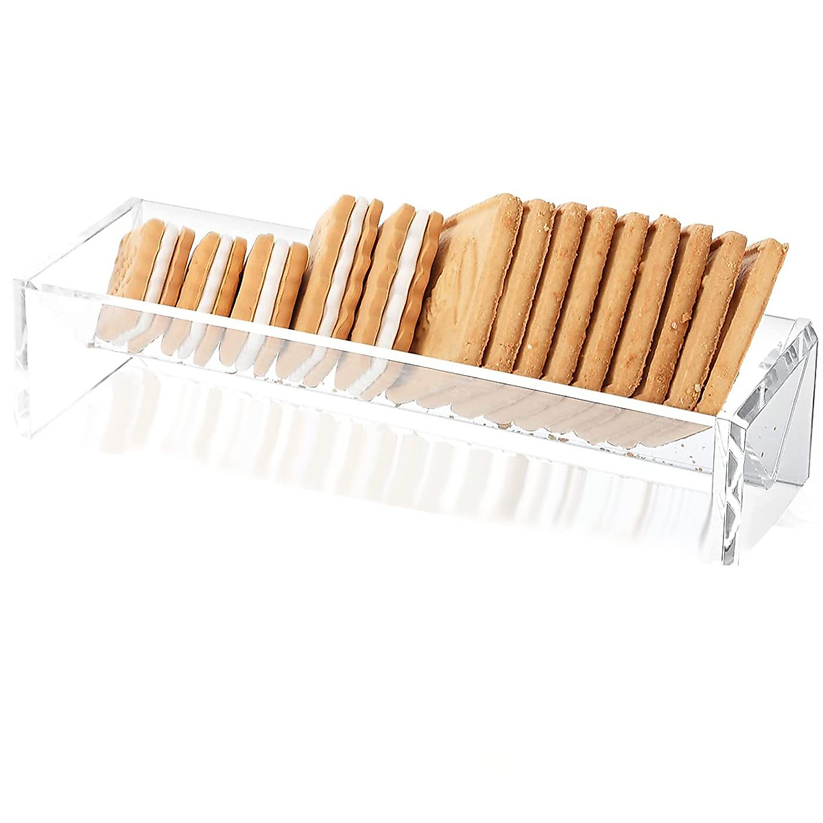 1 Piece Transparent Acrylic Rectangular Cracker Server Tray Dessert Biscuit Storage Holder Tray Food Display Stand (V Style)