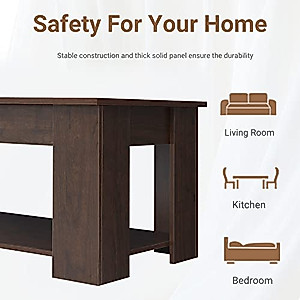 WEENFON 38" Lift Top Coffee Table with Hidden Compartment & Open Storage Shelf, Pop Up Coffee Table for Living Room, Office, Espresso