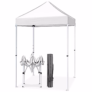EAGLE PEAK 5x5 Pop Up Canopy Tent Instant Outdoor Canopy Easy Set-up Straight Leg Folding Shelter, White