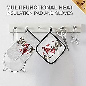 Leopard Love Gnomes Oven Mitts and Pot Holders Mothers Day Heat Resistant Oven Mit Glove Pad 2PCS Soft Cotton Lining Non-Slip Safe for Baking Kitchen Cooking BBQ