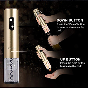 Secura Electric Wine Opener, Automatic Electric Wine Bottle Corkscrew Opener with Foil Cutter, Rechargeable (Champagne Gold)