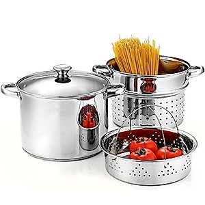 Cook N Home 4-Piece 8 Quart Multipots, Stainless Steel Pasta Cooker Steamer
