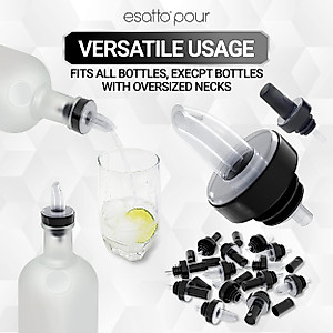 Esatto Bar Products Condiment Holder for Serving Container Chilled Garnish Tray with Lid for Bar Caddy, 4-1 Pint Inserts, With Added 12 Liquor Bottle Pourers, and 12 Pourer Covers - Black