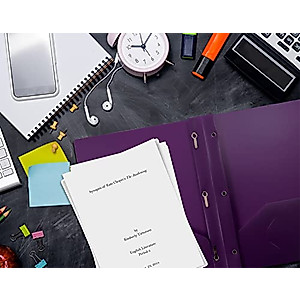 Better Office Products Purple Plastic 2 Pocket Folders with Prongs, Heavyweight, Letter Size Poly Folders, 24 Pack, with 3 Metal Prongs Fastener Clips, Purple