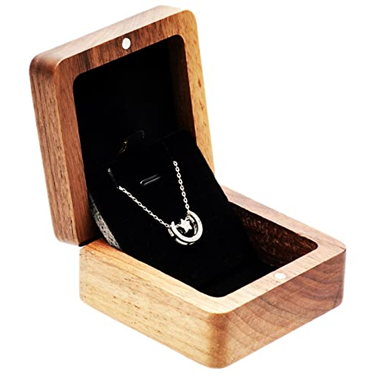 COSISO Vintage Natural Walnut Wood Necklace Gift Box,Pendant Storage Case Jewelry Display Box for Anniversary Propose Christmas