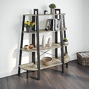 Ballucci Ladder Shelf, 4-Tier Bookshelf, Free Standing Bookcase Storage Rack Plant Stand, Industrial Accent Furniture for Living Room, Home Office, Bathroom, Bedroom - Rustic Gray