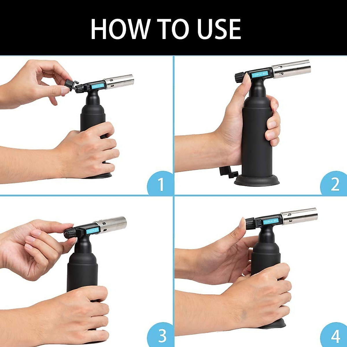 Butane Torch, JUN-L Big Blow Torch Refillable Cooking Torch Lighter, Adjustable Flame for Desserts, BBQ, Soldering with Safety Lock (Butane Gas Not Included) (Black)