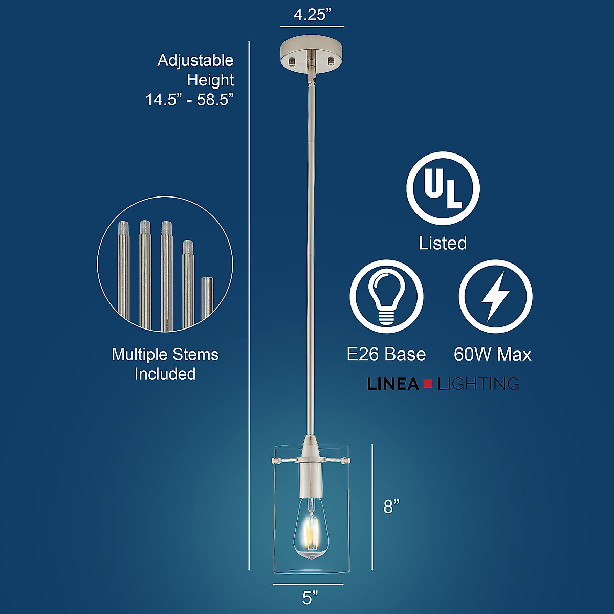 Brushed Nickel Pendant Lights Kitchen Island - Medium Clear Glass Pendant Light Fixture