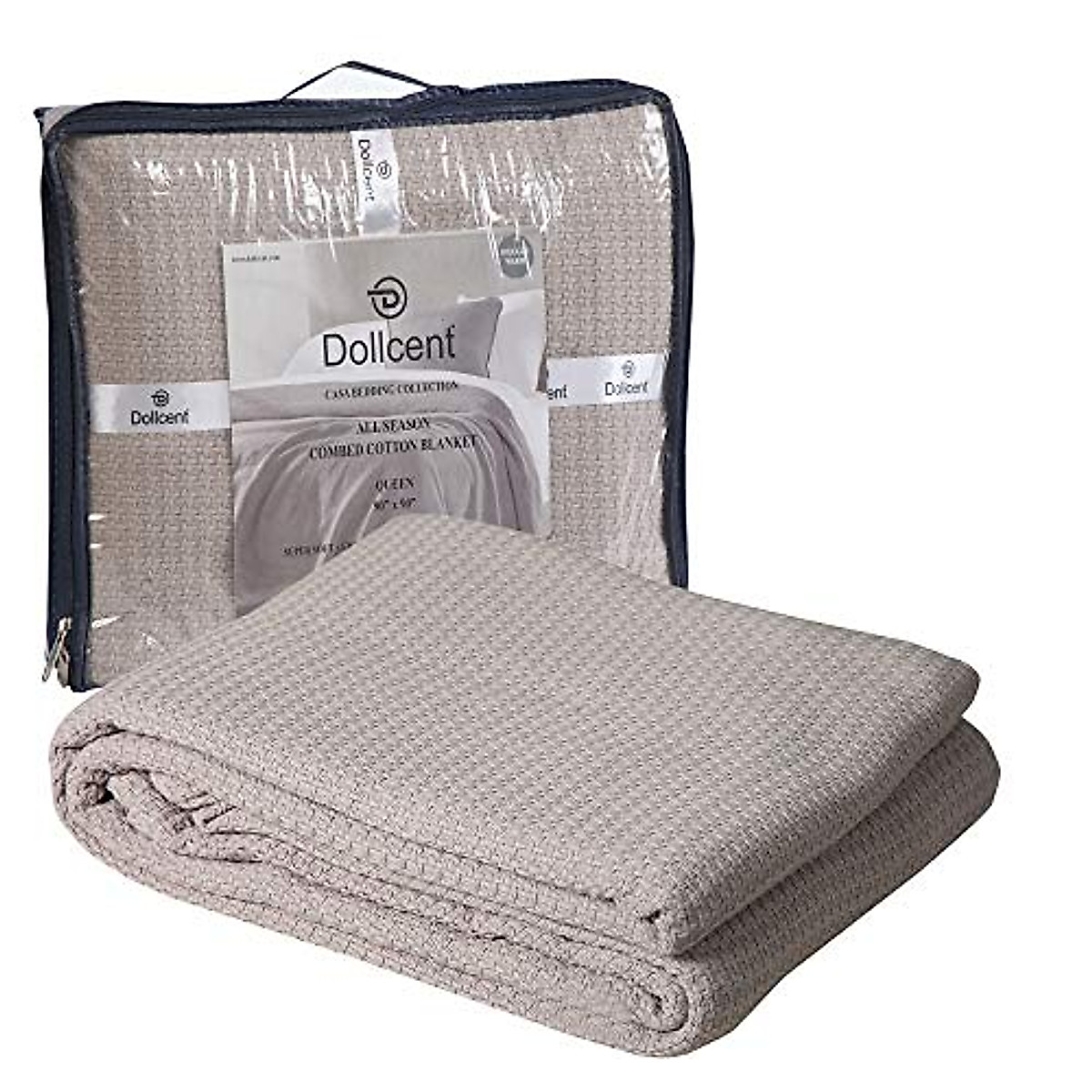 DOLLCENT 100% Soft Premium Combed Cotton Thermal Blanket– Queen Blanket– Soft Cozy Warm Cotton Blanket– Bed Throw Blanket– Queen Bed Blankets– All Season Cotton Blankets– Sand Queen Cotton Blankets