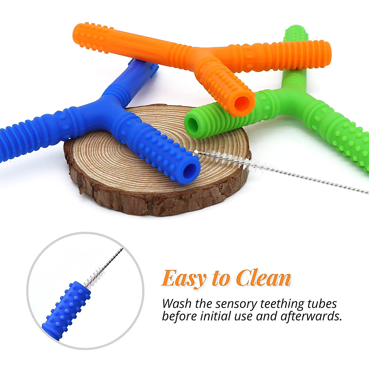 3 Pack Sensory Chew Hollow Teething Tubes, Y Style Teether Toys for Babies 3+ Months, Baby Kids Boys and Girls, Silicone Teether Tubes for Autistic Chewers, ADHD, Baby Nursing or Special Needs